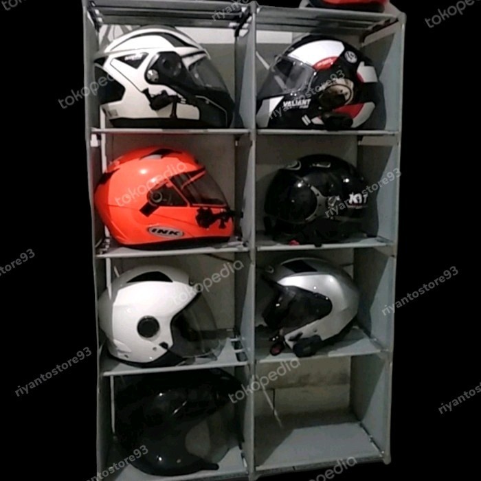 Jual RAK HELM RAK SUSUN 2 SISI 8 RUANG SERBA GUNA PORTABEL RAK BUKU ...