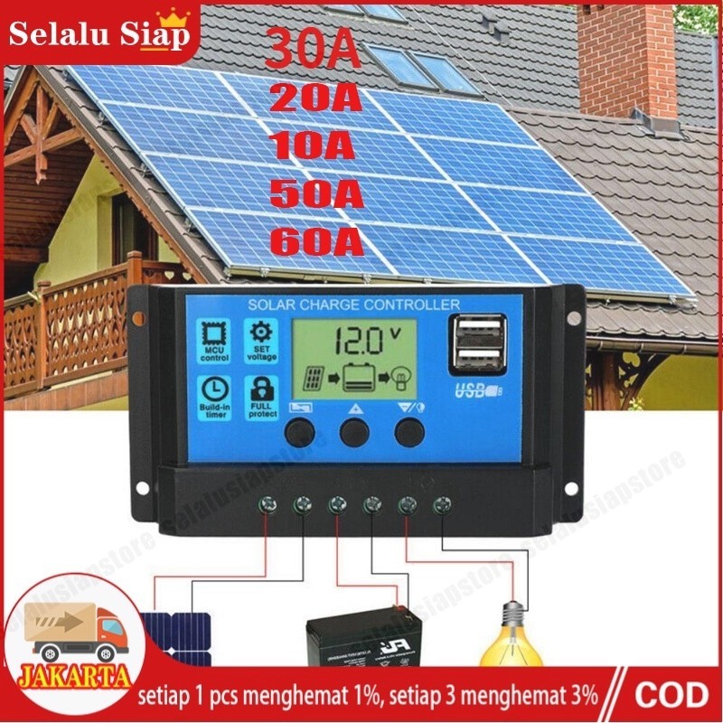Jual Solar Charge Controller LCD LED Display Solar PWM 12V/24V 30A USB Panel Surya Charge ...