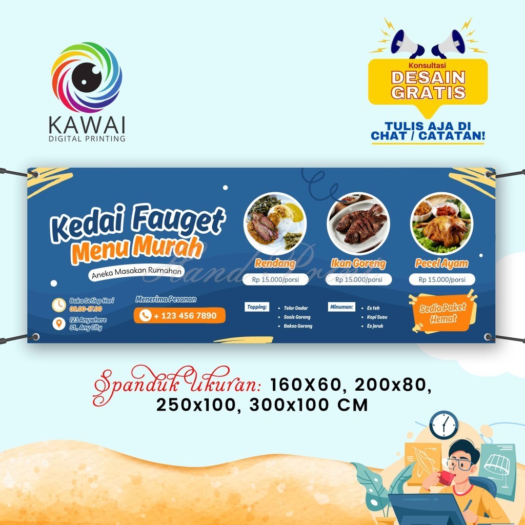 Jual Spanduk Banner MMT Jualan Makanan Kedai Warung Jajanan Biru Bisa ...
