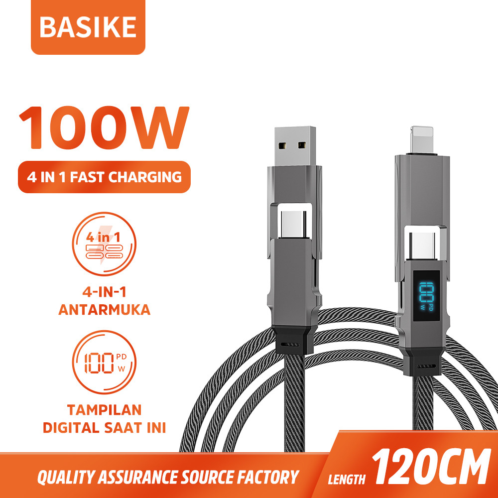 Jual Basike 4 IN 1 Kabel Data 100W Fast Charging Type-C / Lightning for iPhone Samsung Oppo Vivo ...