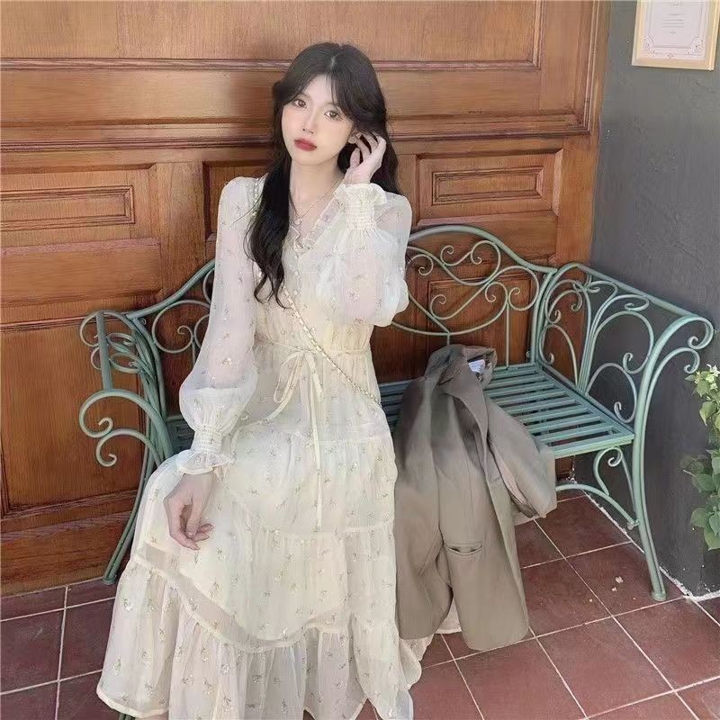 Jual Dress Chiffon Motif Bunga Korea Super Lembut Fashionable Gaun ...