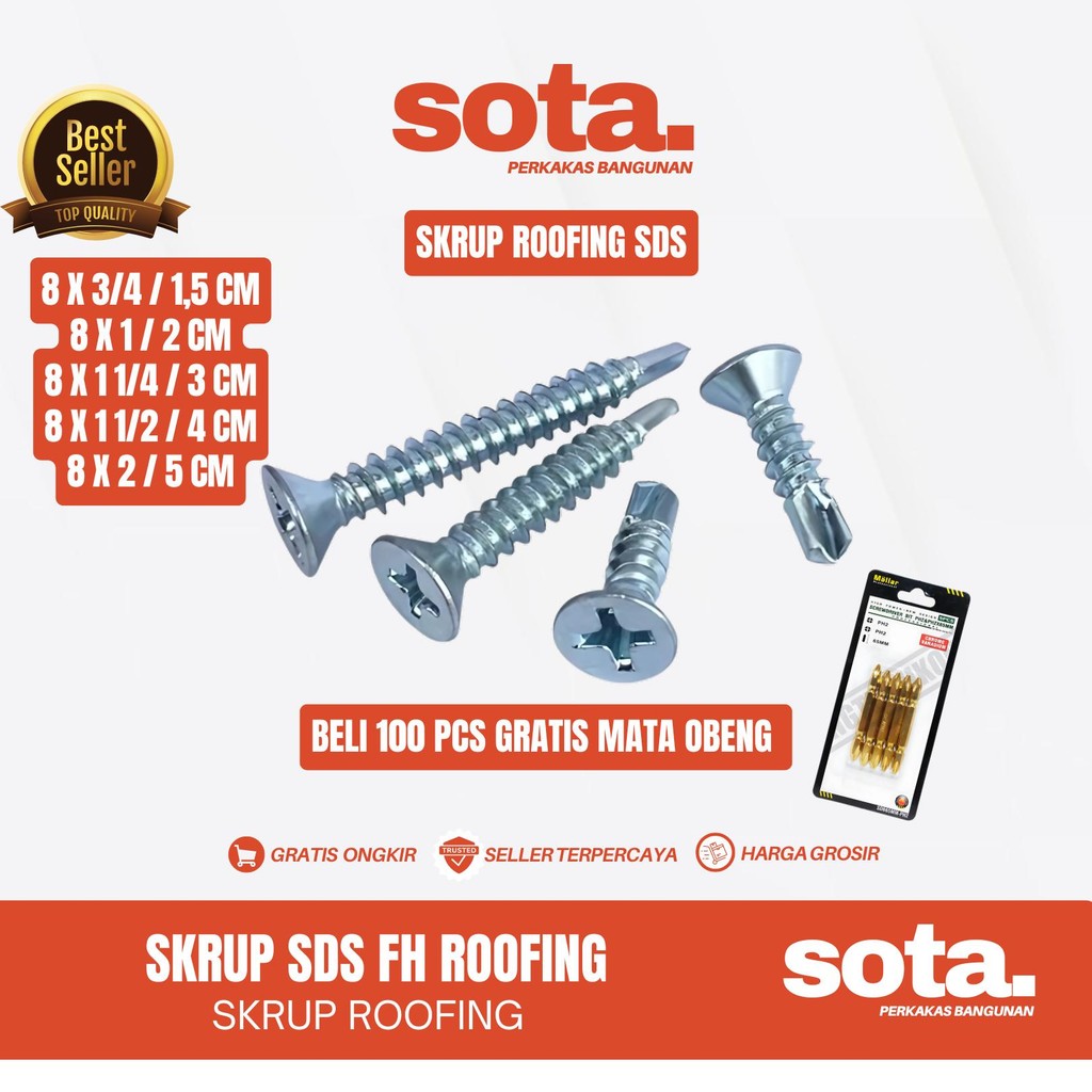 Jual SOTA Skrup Roofing SDS FH / Ukuran 1,5 Cm - 5 Cm / Untuk Baja ...