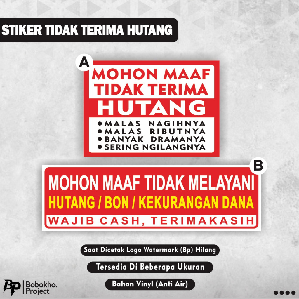 Jual Stiker Dilarang Hutang / Stiker Tidak Melayani Hutang / Stiker ...