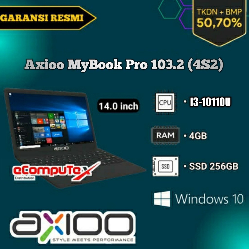 Jual LAPTOP AXIOO MYBOOK PRO 103.2 (4S2) INTEL I3-10110U 4GB DDR/256GB SSD/ 14” INCH/WINDOWS 10 ...