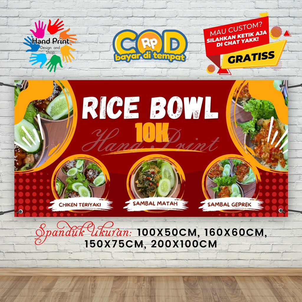 Jual Cetak Spanduk Banner Rice Bowl Merah MMT Spanduk Custom 200x100 ...