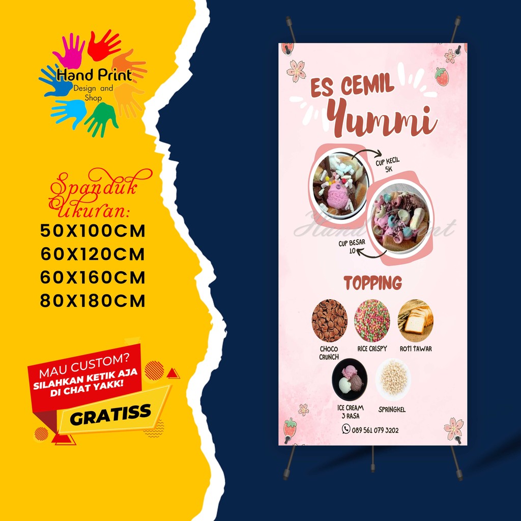 Jual Cetak Spanduk Banner Es Cemil Pink MMT Spanduk Custom 60x160 ...