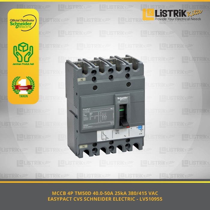 Jual MCCB 4P EASYPACT CVS SCHNEIDER ELECTRIC TM50D 40.0-50A 25KA 380 ...