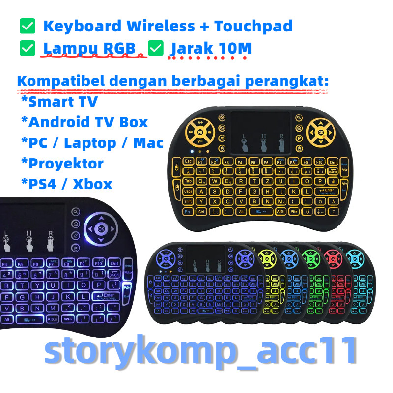 Jual Mini Wireless Keyboard Touchpad dengan Lampu LED RGB untuk Smart ...