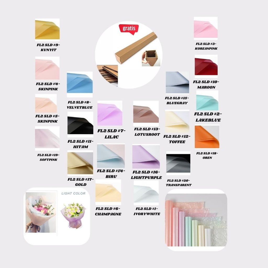 Jual HIMA - (5 LEMBAR) - FL2 SOLID Kertas Bunga Buket Warna Polos ...