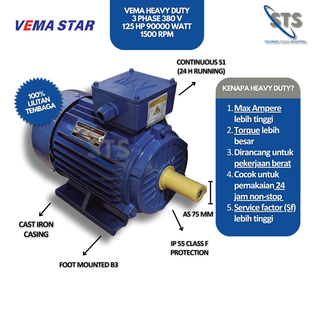 Jual STS | VEMA STAR Dinamo 3 Phase 380v HEAVY DUTY 120 HP 90000 Watt 100% Lilitan Tembaga 1500 ...