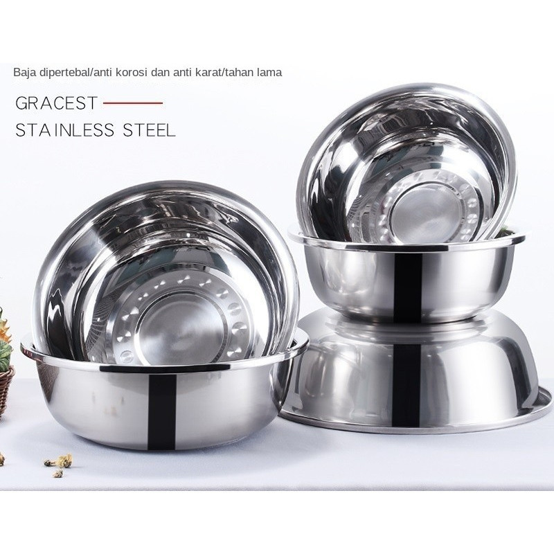 Jual Baskom Stainless Steel Bulat Anti Karat Tebal Wadah Cuci Makanan ...