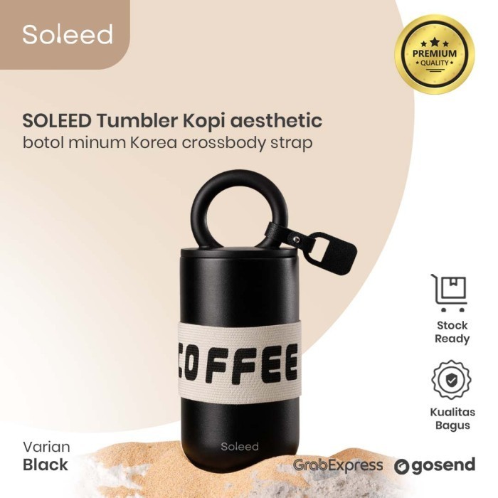 Jual SOLEED Tumbler Kopi aesthetic botol minum Korea handle strap BXKFB ...