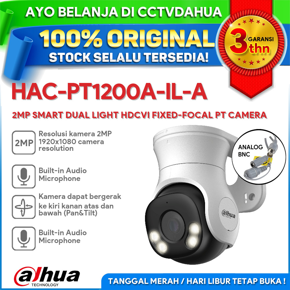 Jual DAHUA HAC-PT1200A-IL-A 2MP SMART DUAL LIGHT HDCVI FIXED-FOCAL PT CAMERA | Shopee Indonesia