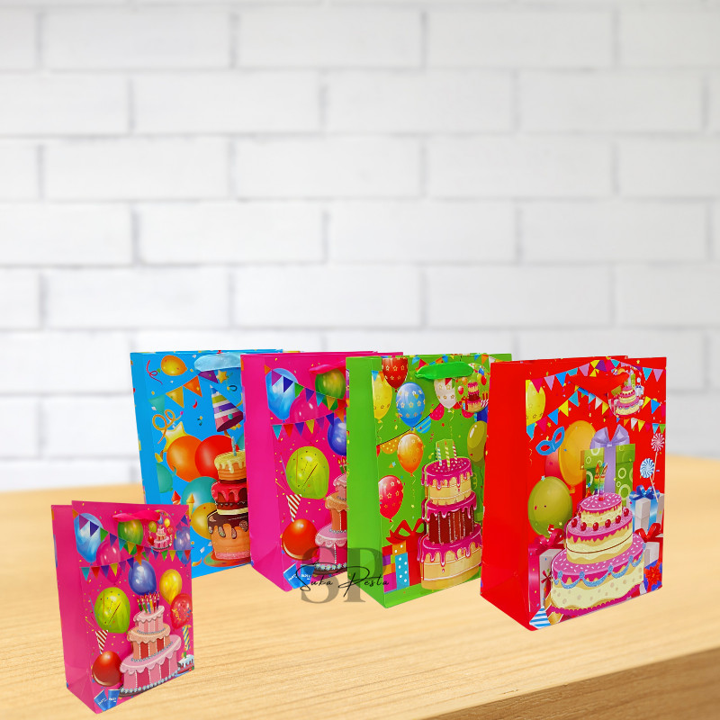 Jual Paper Bag Ultah 3D Motif Kue Balon Glitter / Goodie Bag / Tas Kado ...