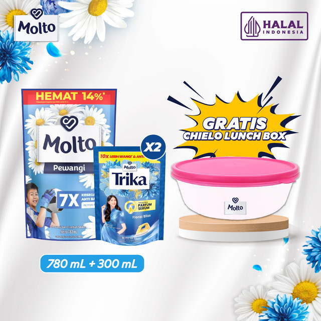 Jual Buy 1 Molto Pewangi Active Fresh 780mL+ 2 Molto Trika Floral Bliss FREE Jade Chielo Box ...
