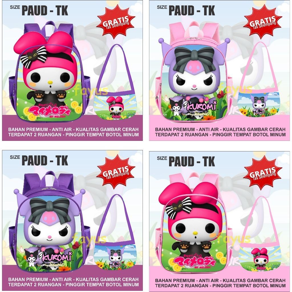 Jual Tas Kuromi Fayus Tas Sekolah Anak PAUD TK Viral Bisa COD | Shopee Indonesia