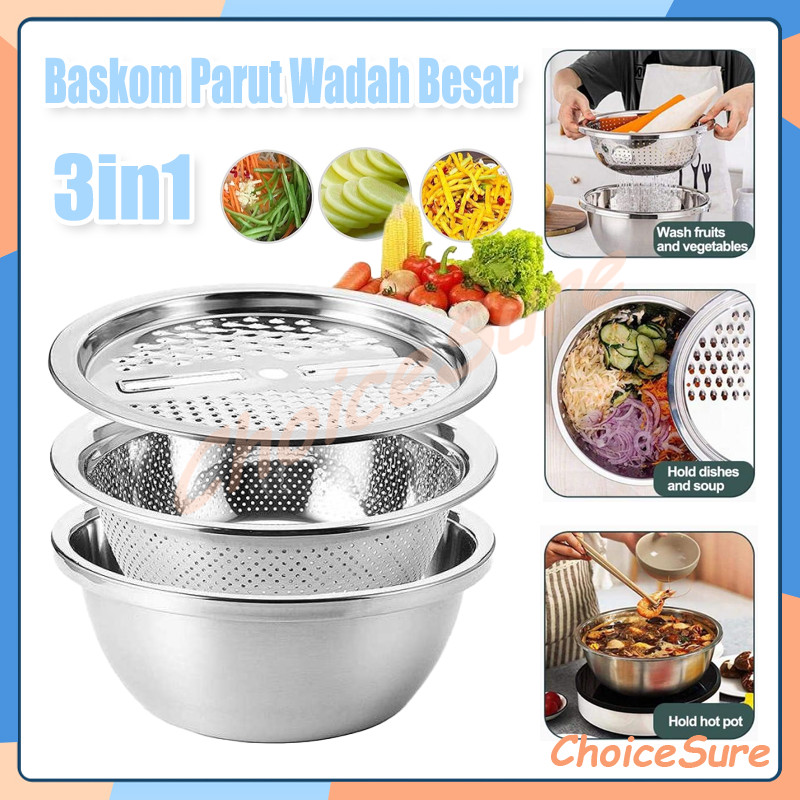 Jual Parutan Baskom 3in1 Stainless Steel / Baskom Parutan Saringan ...