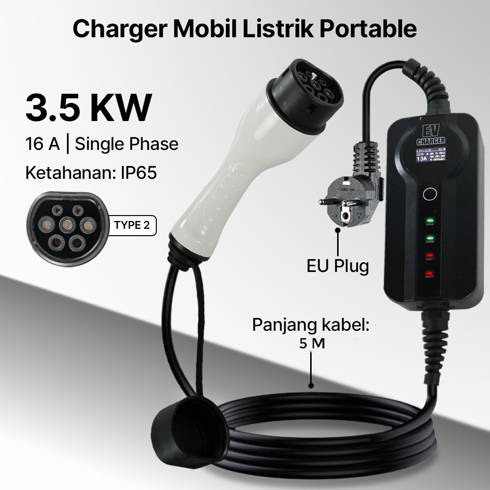 Jual DREAMB Charger Mobil Listrik EV LED 16A 3.5kW EU to Type 2 Female ...