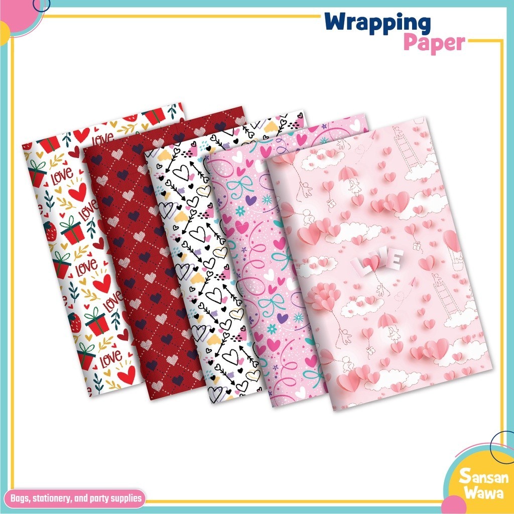 Jual (Paket 5 lembar) Motif Love / hati / valentine Kertas Kado jumbo ...