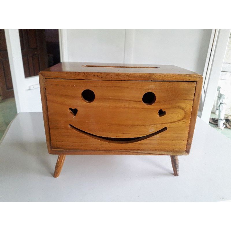 Jual Tempat tissue kayu jati emoticon unik | Shopee Indonesia
