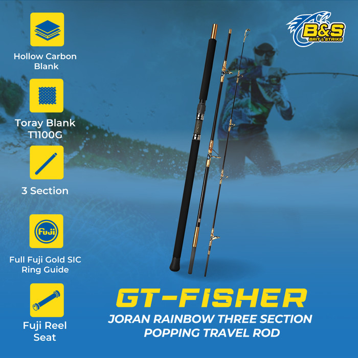 Jual Joran GT Fisher Rainbow Three Section Popping Travel Rod 2.4M Line ...