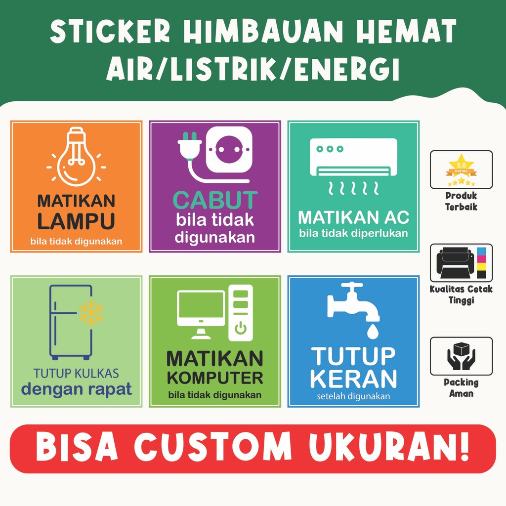Jual Sticker Himbauan Hemat Air/Listrik/Energi – Matikan Lampu AC, Tutup Kulkas, Tutup Keran ...