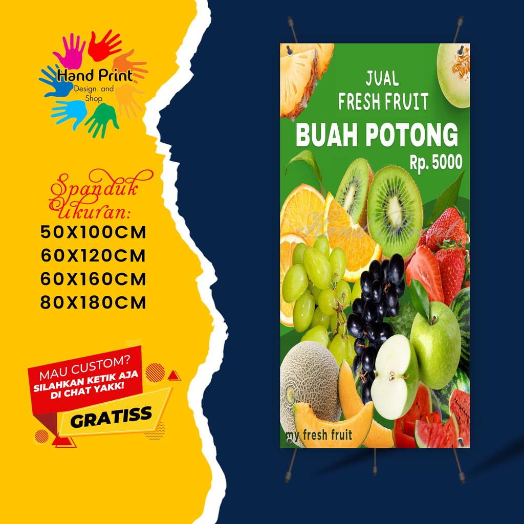 Jual Cetak Spanduk Banner Buah Potong Segar Hijau MMT Spanduk Custom ...