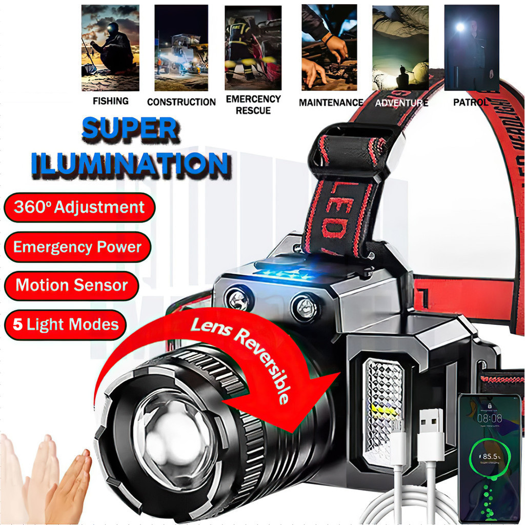 Jual 【Garansi 10 tahun】 Headlamp 6000 Lumen/USB Charging Senter/Dengan ...