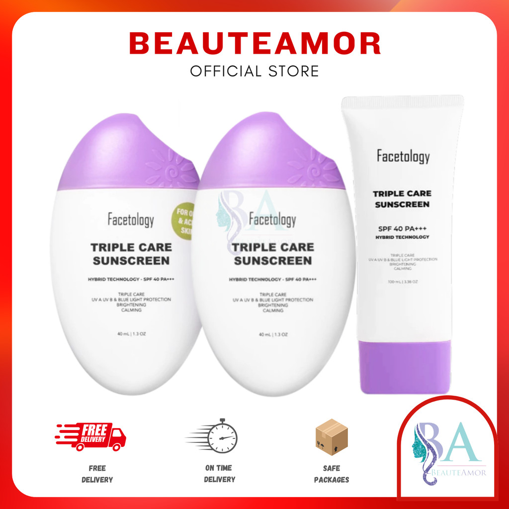 Jual Facetology Triple Care Sunscreen SPF 40 PA+++ 40ML | Oily Acne 40ML | 100ML | Beauteamor ...