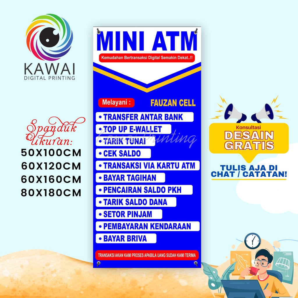 Jual Spanduk Banner MMT Mini Atm Biru Tua Putih B Ukuran 60x160 ...