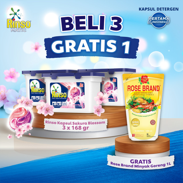 Jual Buy 3 Rinso Kapsul Sakura Blossom 168G FREE Minyak Goreng 1L | Shopee Indonesia