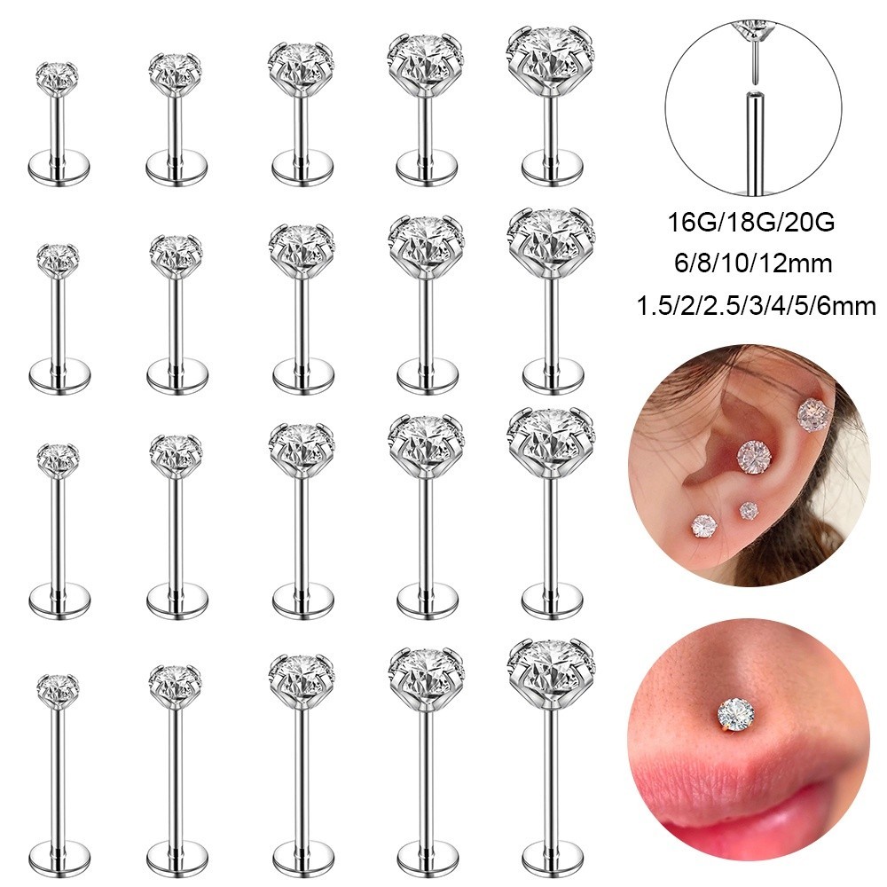 Jual 1 PC 6/8/10/12mm Stainless Steel Labret Piercing Plug-in Style ...
