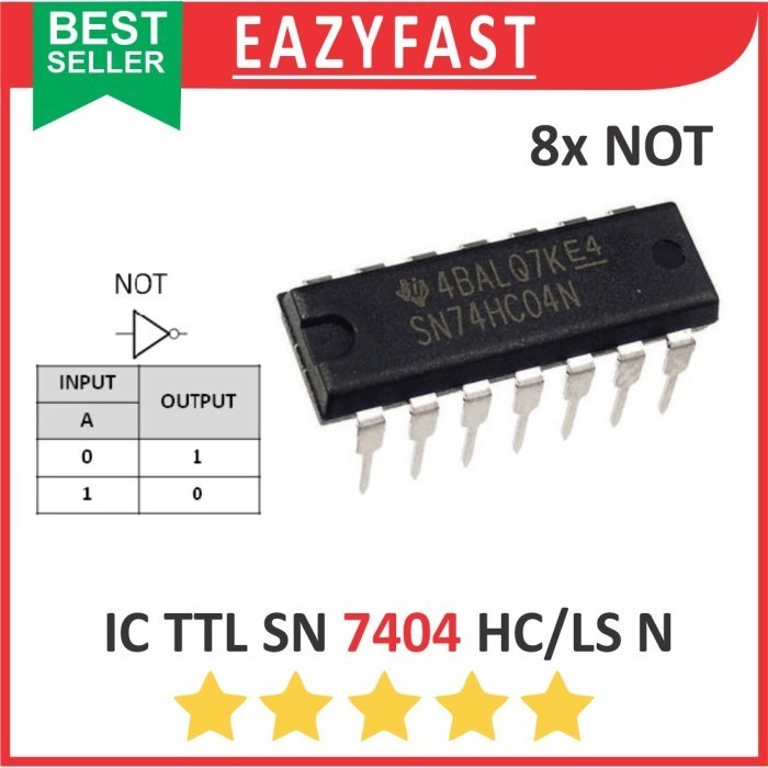 Jual IC TTL SN 7404 N HC LS DIP Gerbang Logika NOT Invert Inverter Logic Gate SN74HC04 SN74LS04 ...