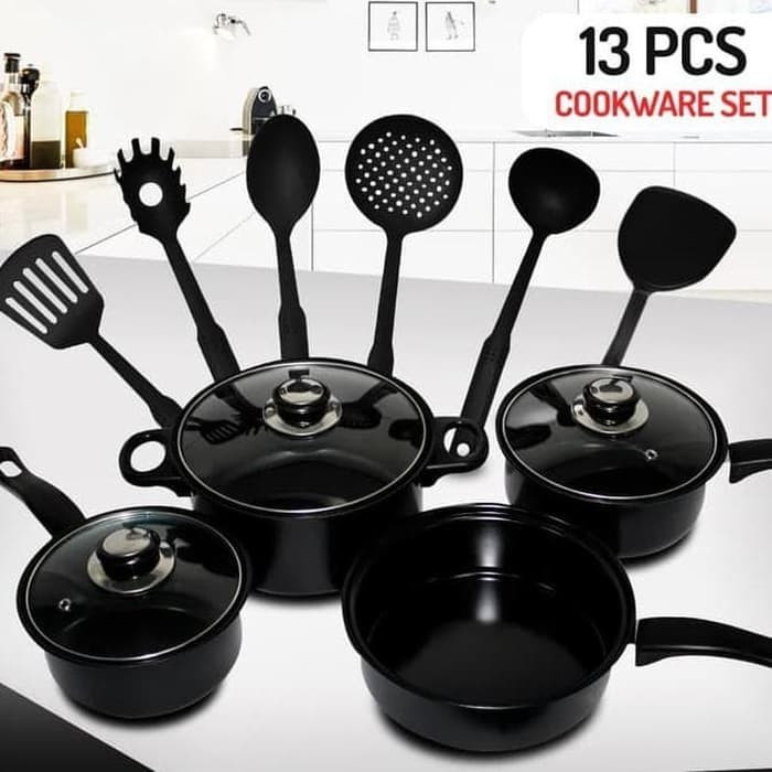 Jual Panci Set Serbaguna Teflon Marble 13 Pcs Cookware Set Tutup Kaca ...