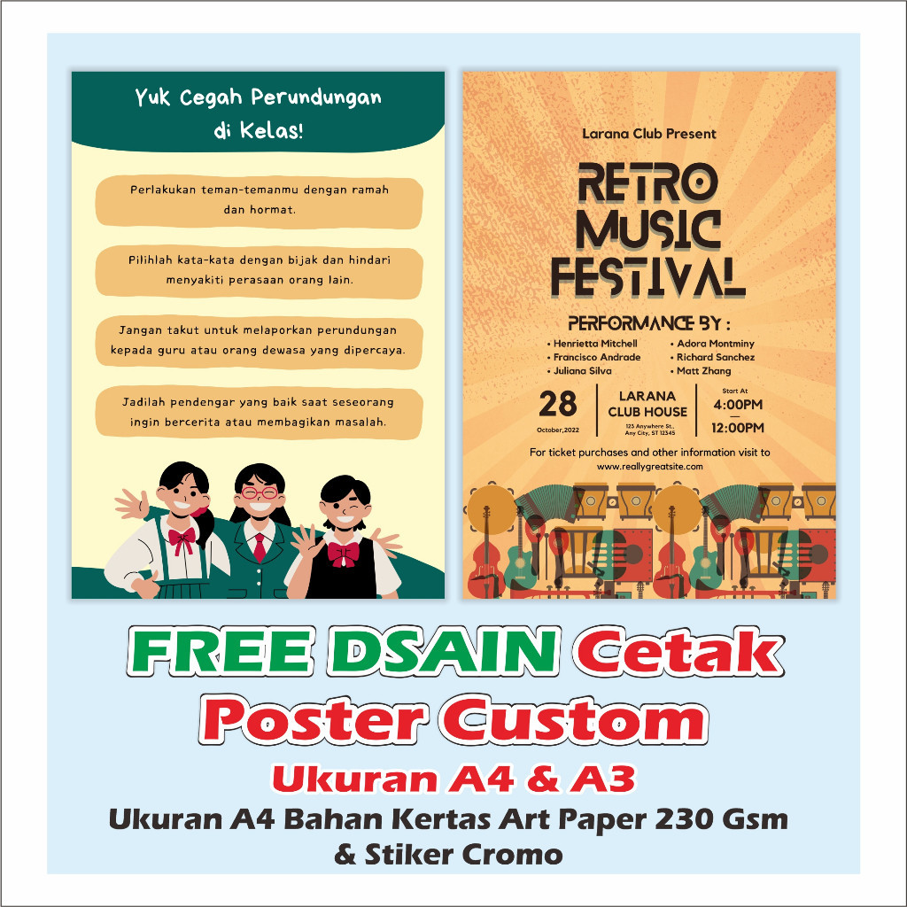 Jual CETAK POSTER CUSTOM UKURAN A3 A4 Art Paper poster stiker | Shopee ...