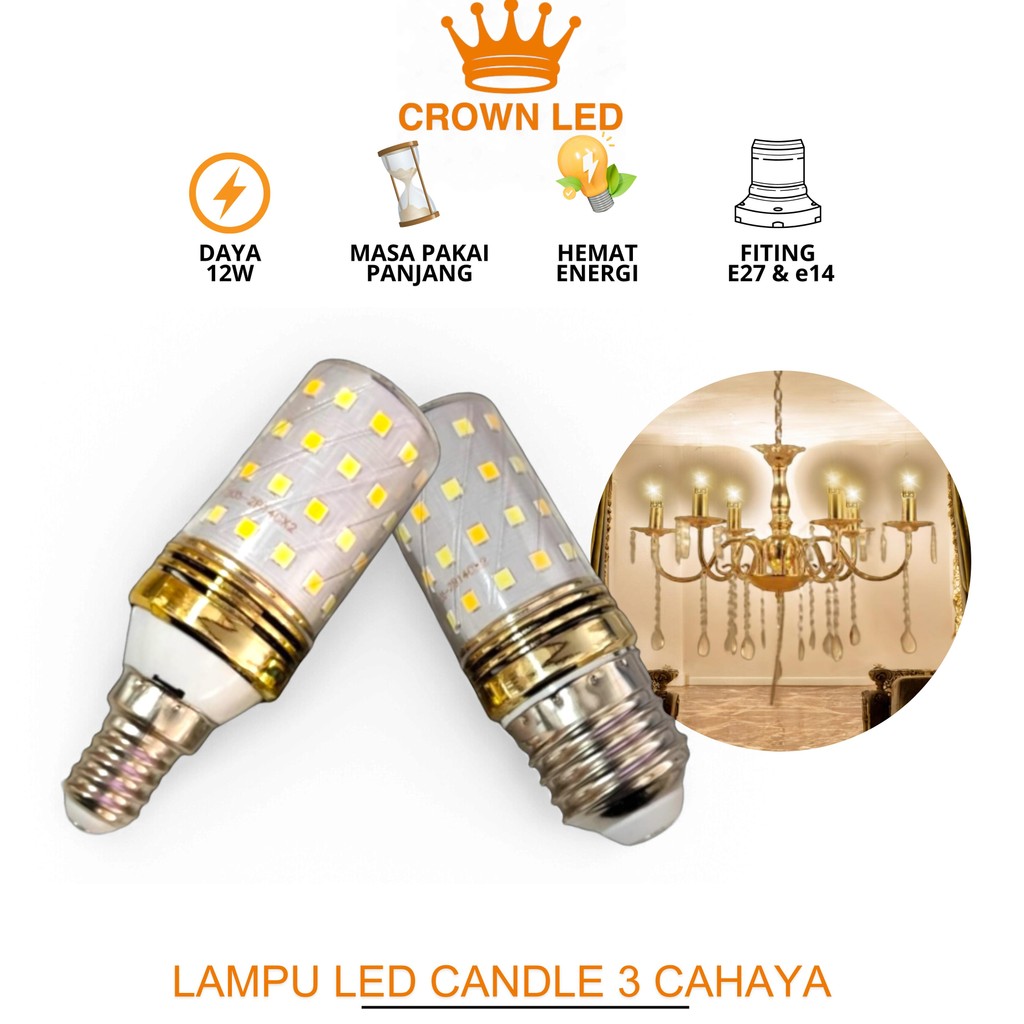 Jual Lampu LED 12 Watt Candle Bohlam Lampu Hias Gantung Dinding Dekorasi Lilin Jagung 3 Warna ...