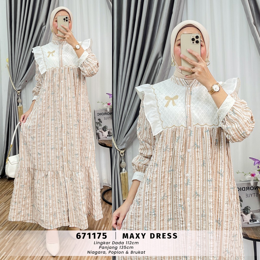 Jual EXTU Heritage - Kaila Maxi Dress – Gamis Lebaran Salur Motif Pita Elegan Motif Bunga Bahan ...