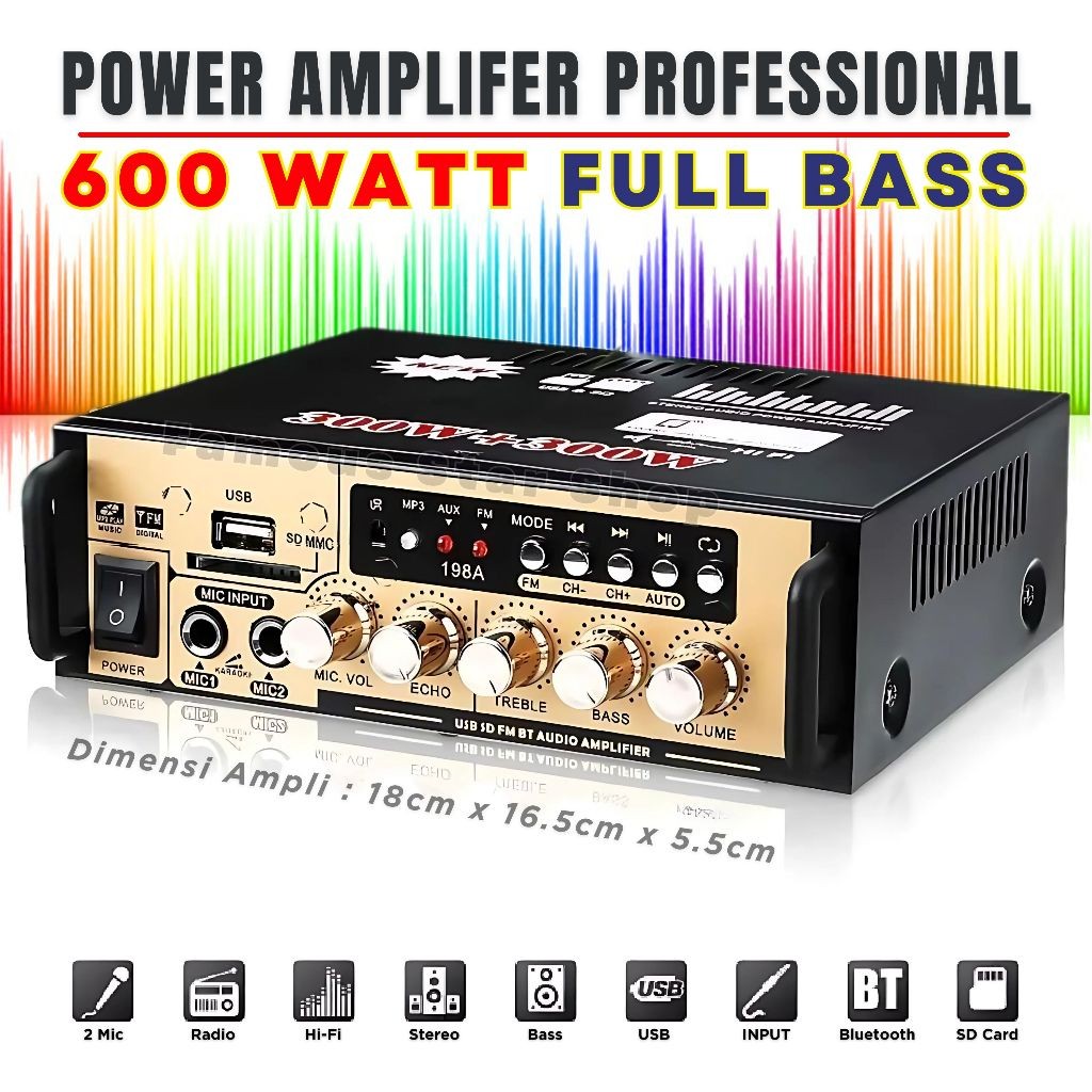Jual SERBA COD Amplifier Daya 600 Watt Full Bass Fleco BT-198A Audio ...