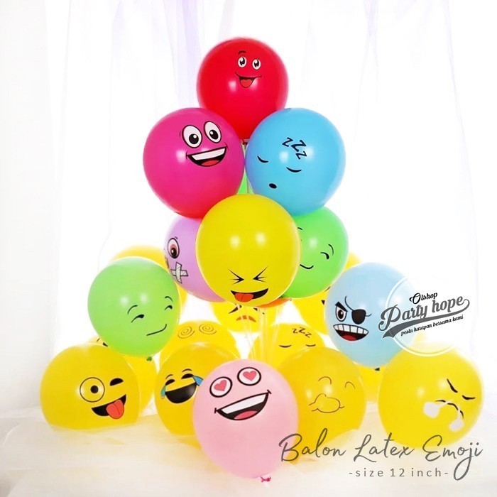 Jual Balon Latex Emoticon Mix Per Pack / Balon Emoji Warna Warni 12 ...
