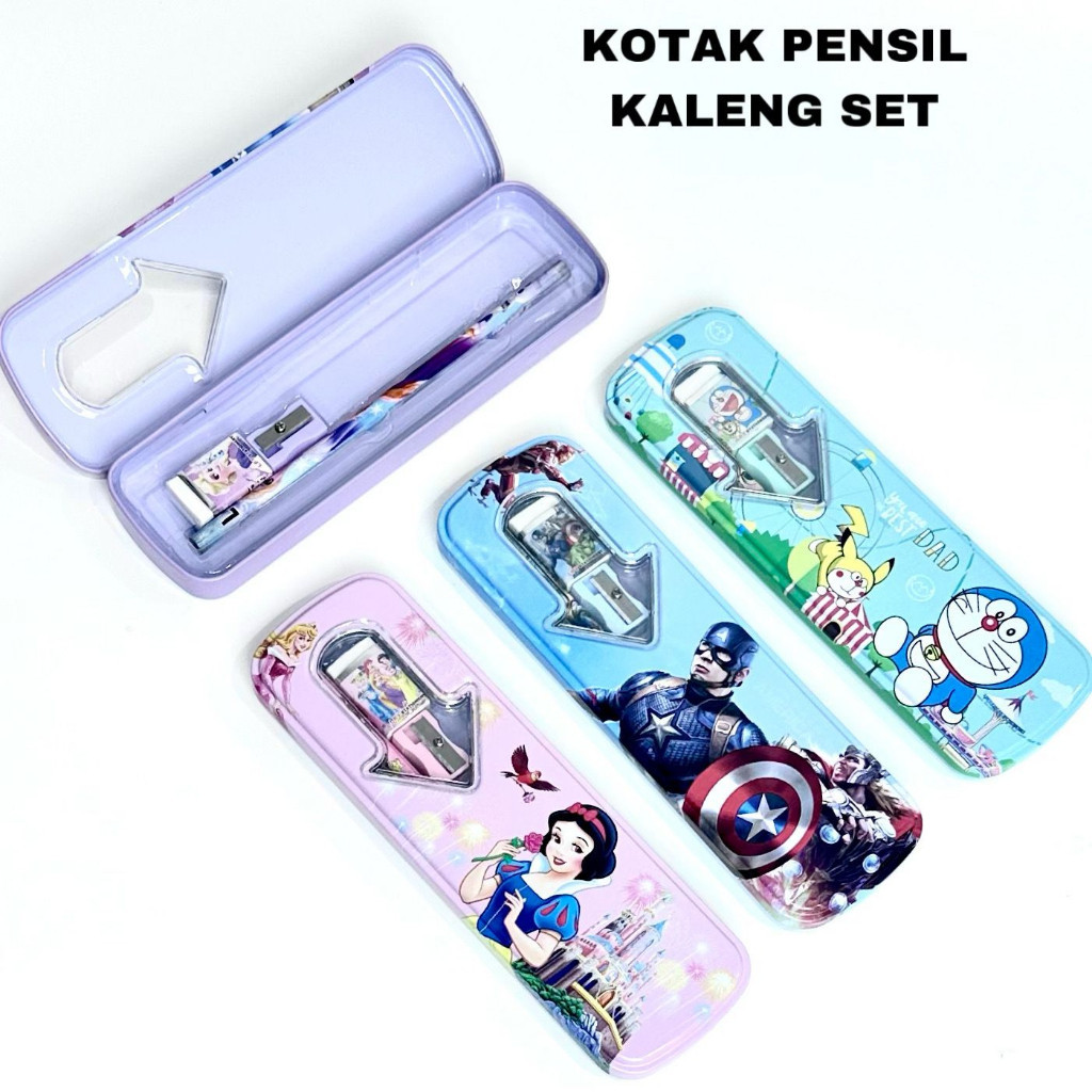 Jual BOS Kotak Pensil Kaleng 1 Susun Set/Tin Pencil Case Box/Paket ...