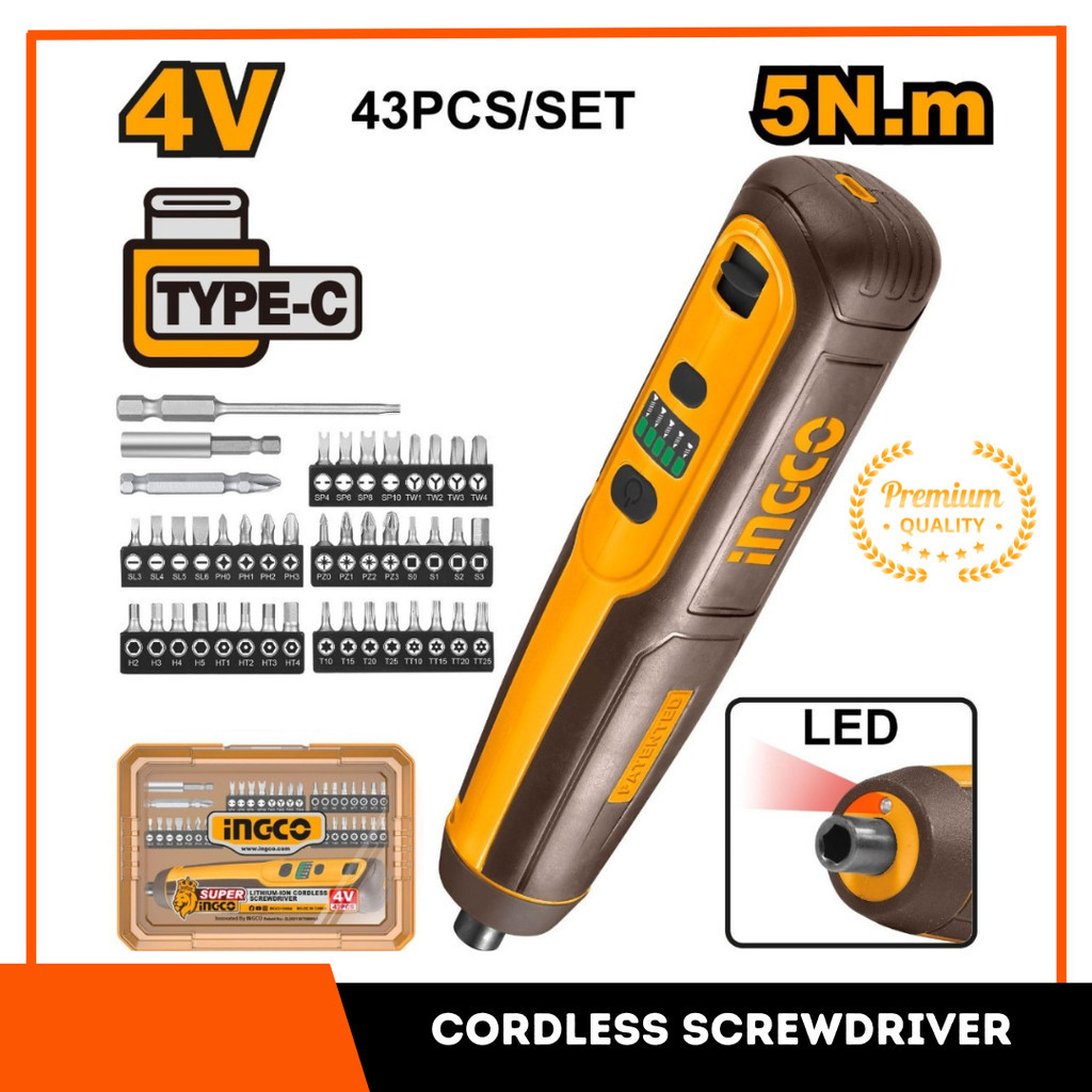Jual INGCO CSDLI0403 Cordless Screwdriver 4V Mesin Bor Obeng Sekrup ...