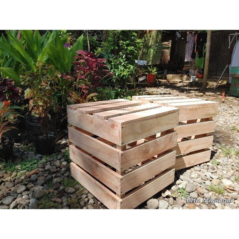 Jual Box kayu Wooden Crate box 40cmx40cmx40cm kotak penyimpanan kayu ...