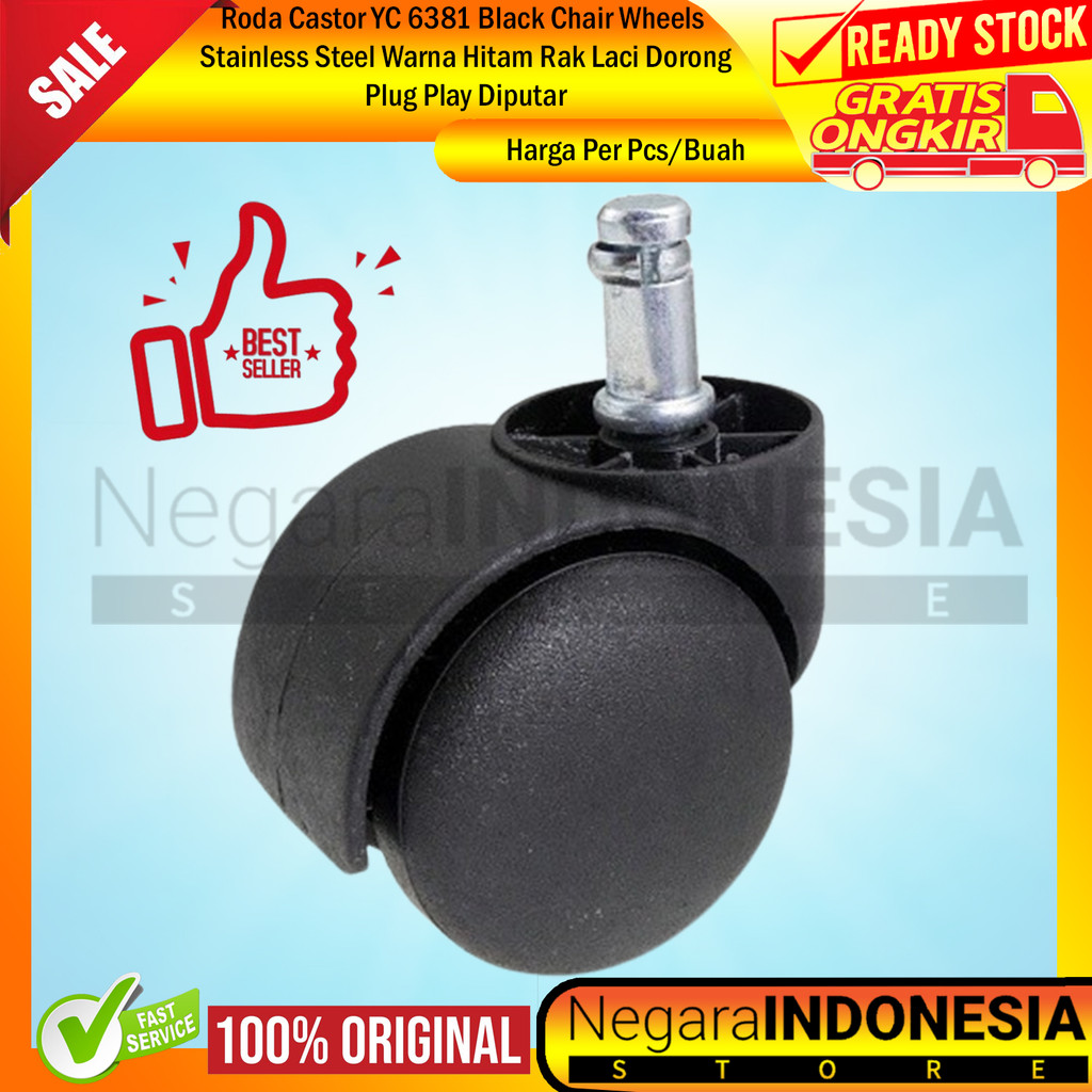 Jual Roda Castor Tancap Kastor Black Chair Wheels Stainless Steel Warna ...