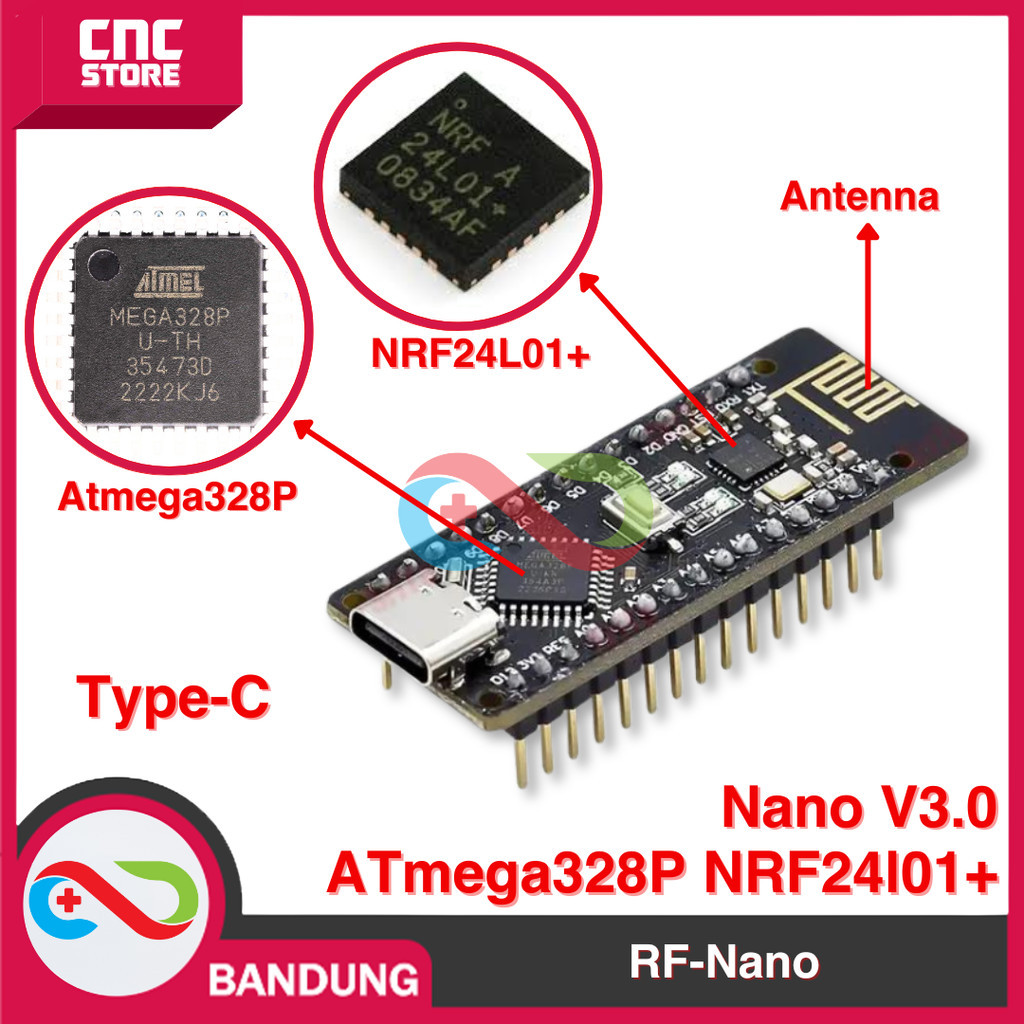 Jual RF-NANO ARDUINO NANO V3.0 ATMEGA328P INTEGRATE NRF24L01+ WIRELESS 2.4GHz | Shopee Indonesia