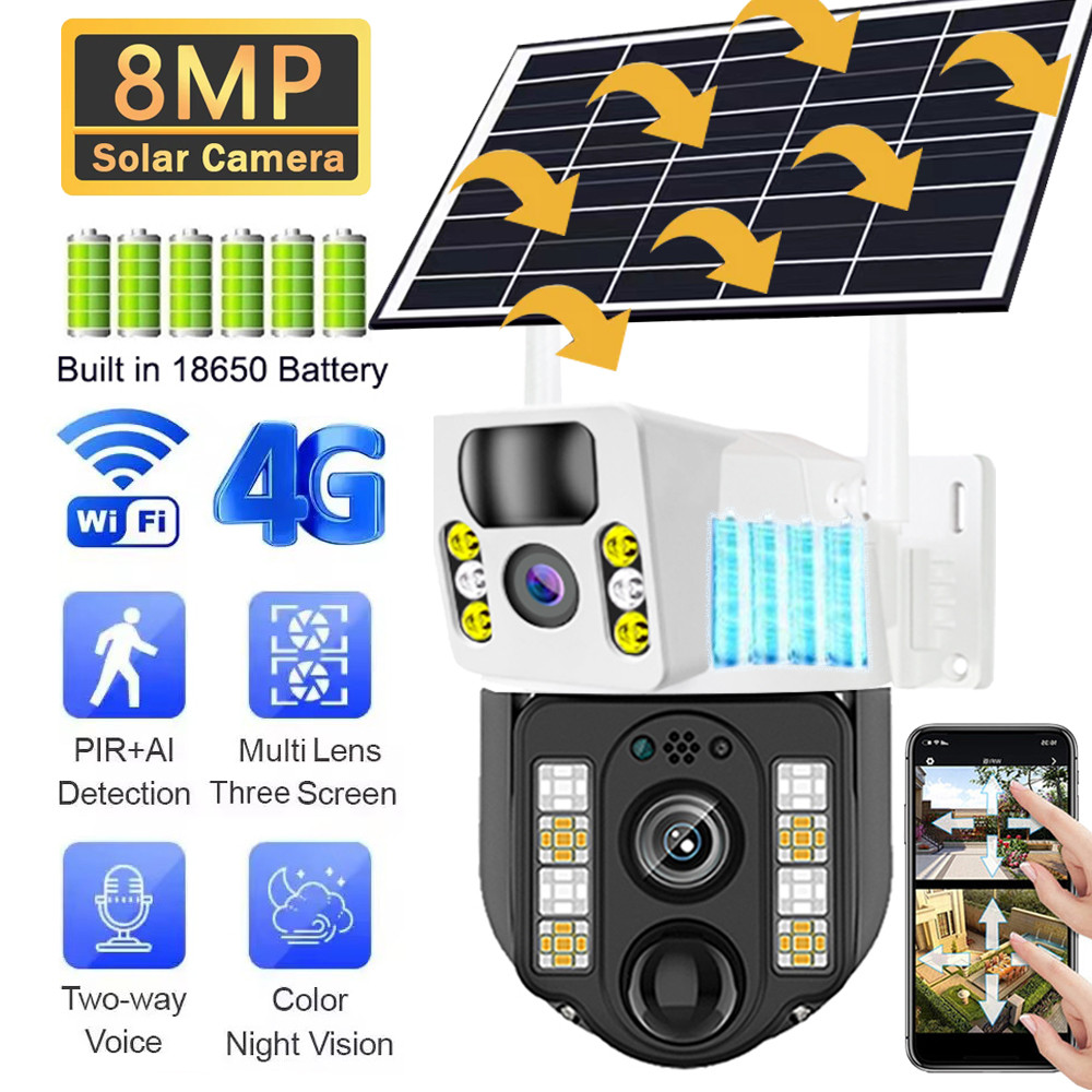 Jual 4K 8MP Dual Lens Solar 4G WiFi Camera Wireless Battery Low Powered ...