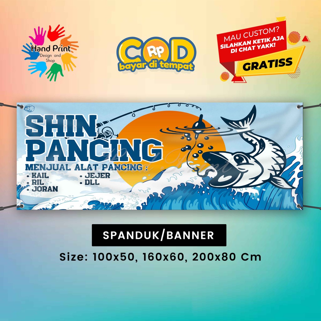 Jual Cetak Spanduk Banner Toko Pancing Biru MMT Spanduk Custom 200x80 ...