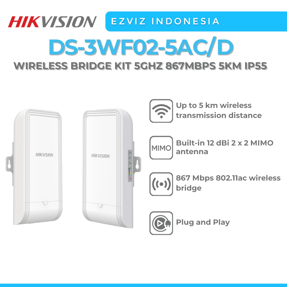Jual HIKVISION DS-3WF02-5AC/D WIRELESS BRIDGE KIT 5GHZ 867MBPS 5KM IP55 ...