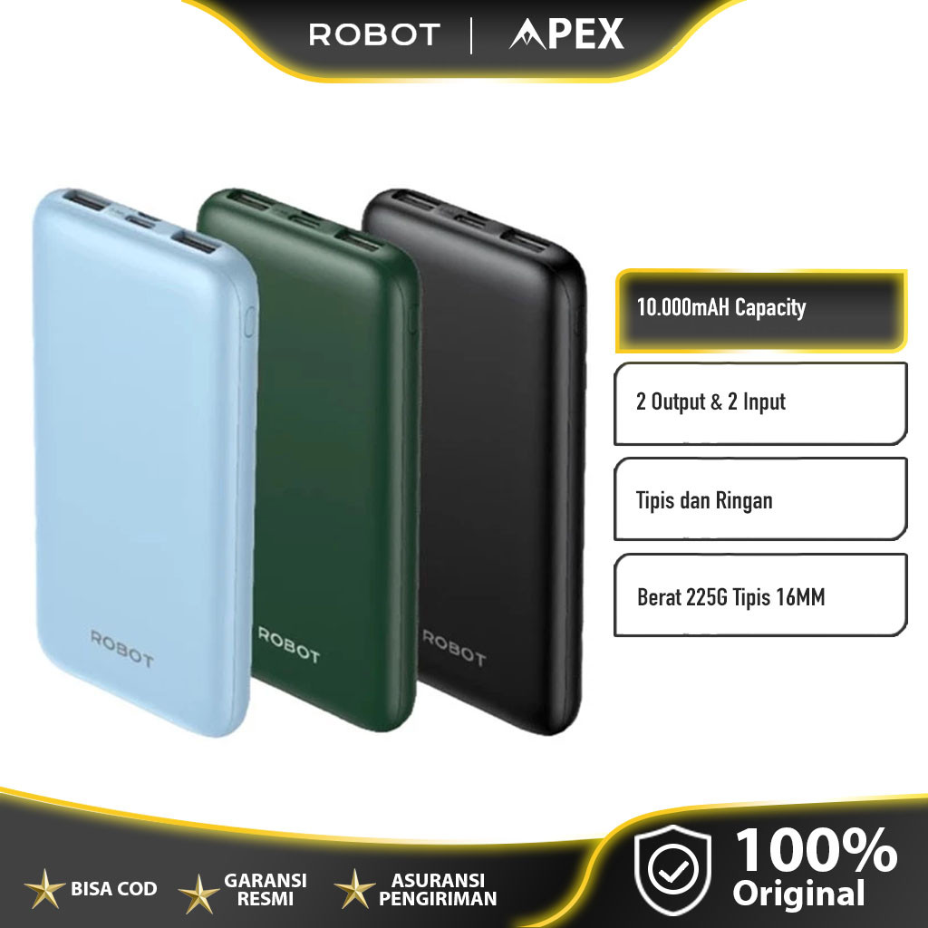 Jual Powerbank ROBOT RT12 PowerBank Portable 10000mAh Dual Input & Dual ...