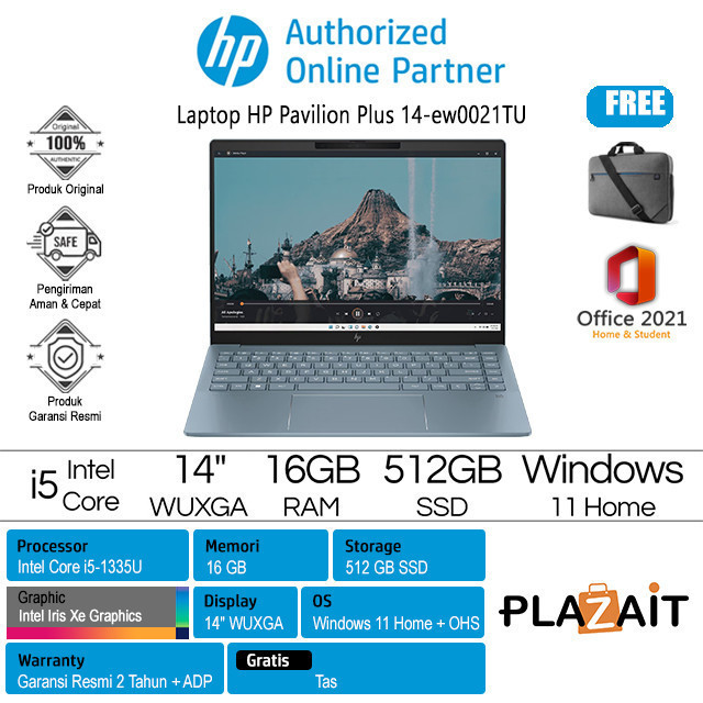 Jual Laptop HP Pavilion Plus 14-ew0021TU /Intel Core i5-1335U/16GB/512GB SSD/Intel Iris Xe ...