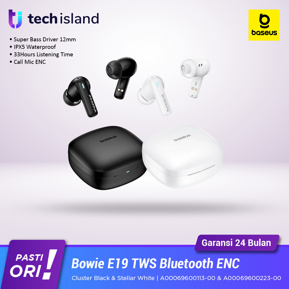 Jual Baseus Bowie E19 TWS Bluetooth Powerful Bass 12mm Driver ENC IPX5 | Shopee Indonesia